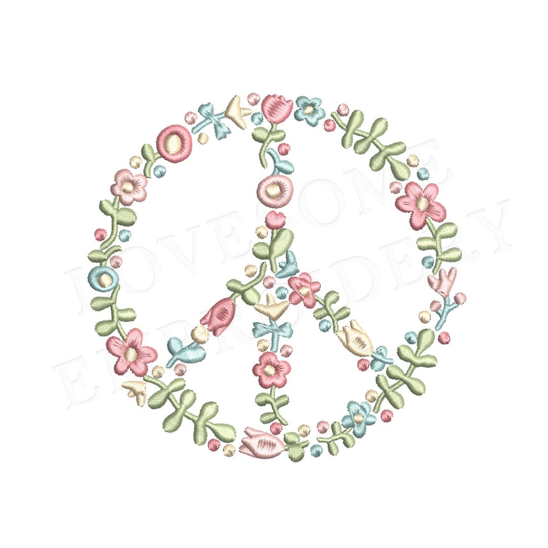 Floral Fill Peace Sign 8inch Embroidery Design Machine Embroidery File ...