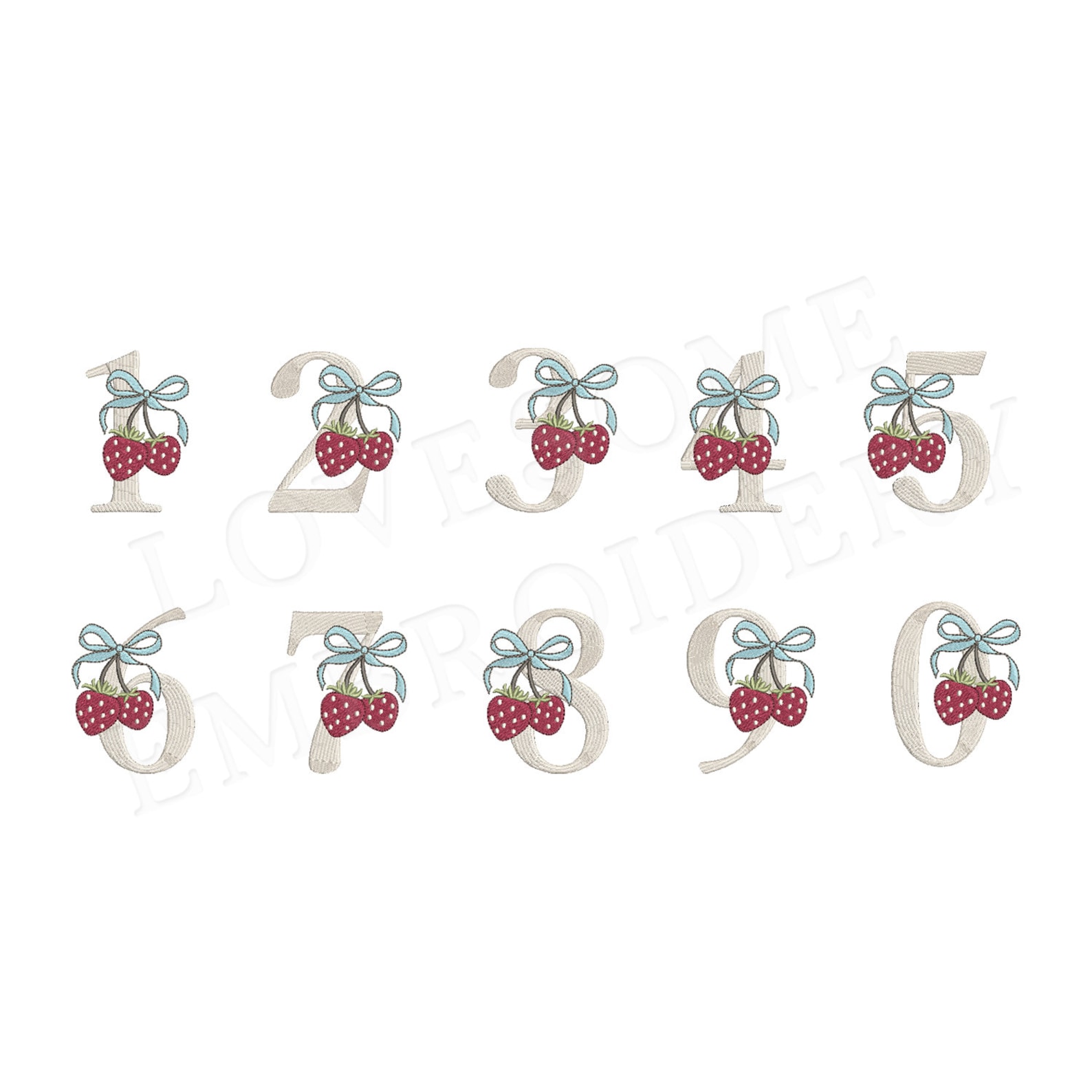 Strawberry Bow Numbers 4inch A-Z Machine Embroidery Font Strawberry ...