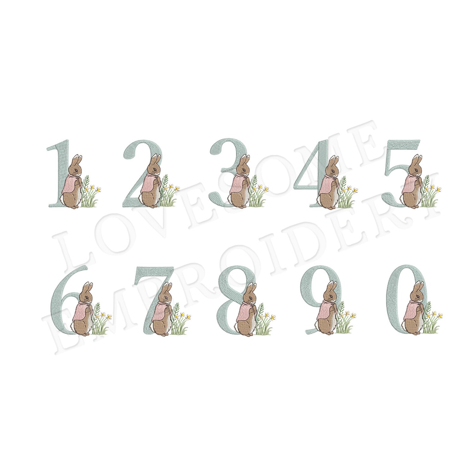 Numbers Cottontail Rabbit 4inch 0-9 Machine Embroidery Numbers Digital ...