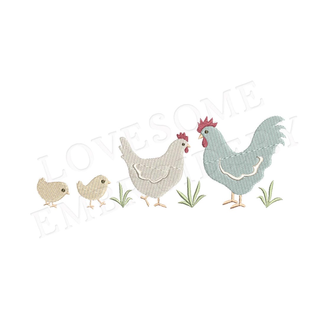 Cute Chicken Family 7inch Machine Embroidery Design, Lovely Hen Rooster ...