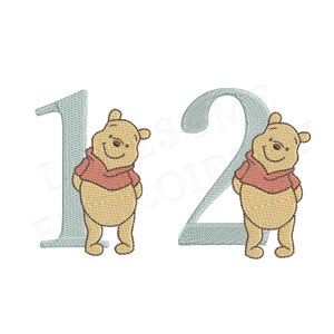 Numbers Pooh Bear 3inch 0-9 Machine Embroidery Numbers Baby Embroidery ...