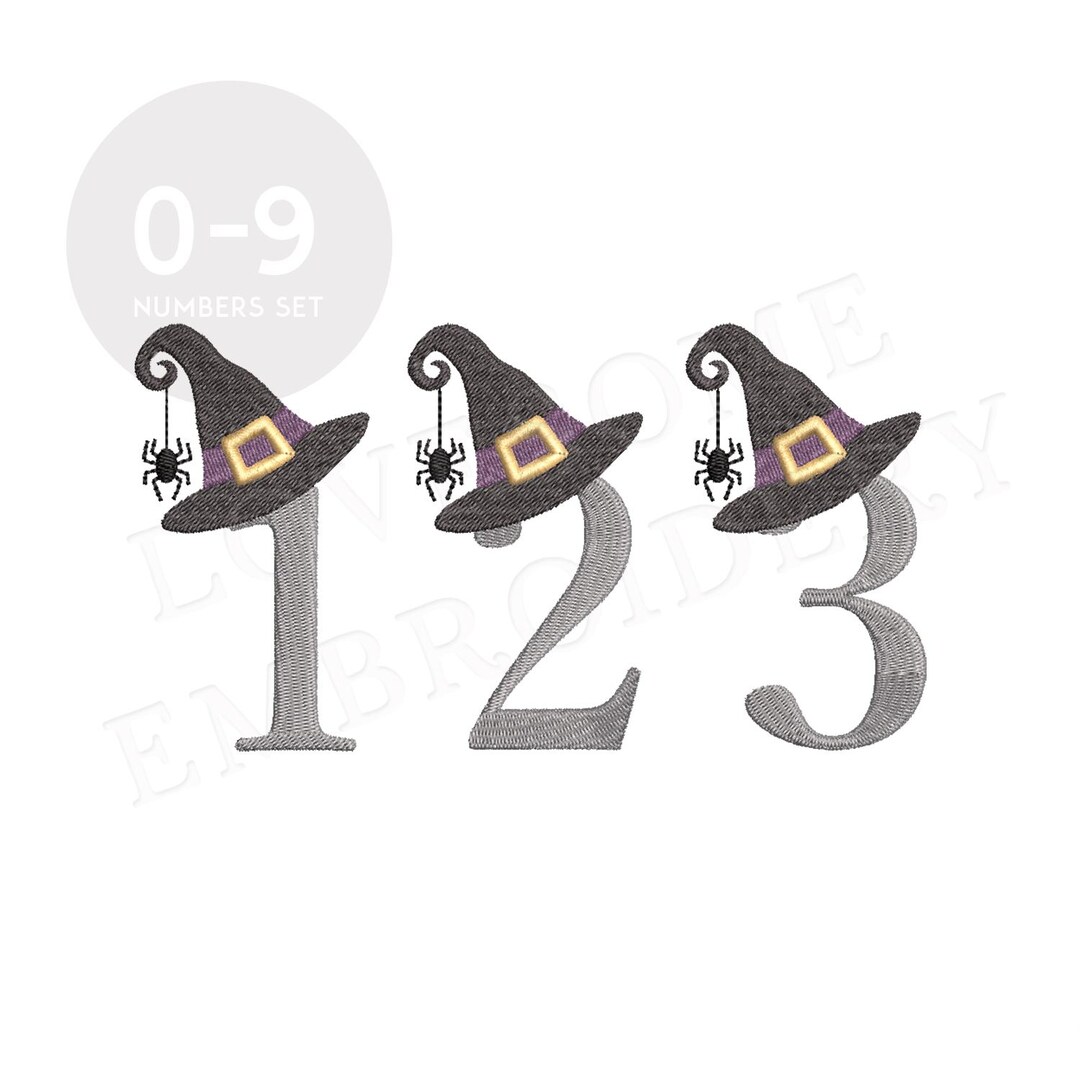 Witch Hat Numbers 3inch 0-9 Machine Embroidery Font Digital Download ...