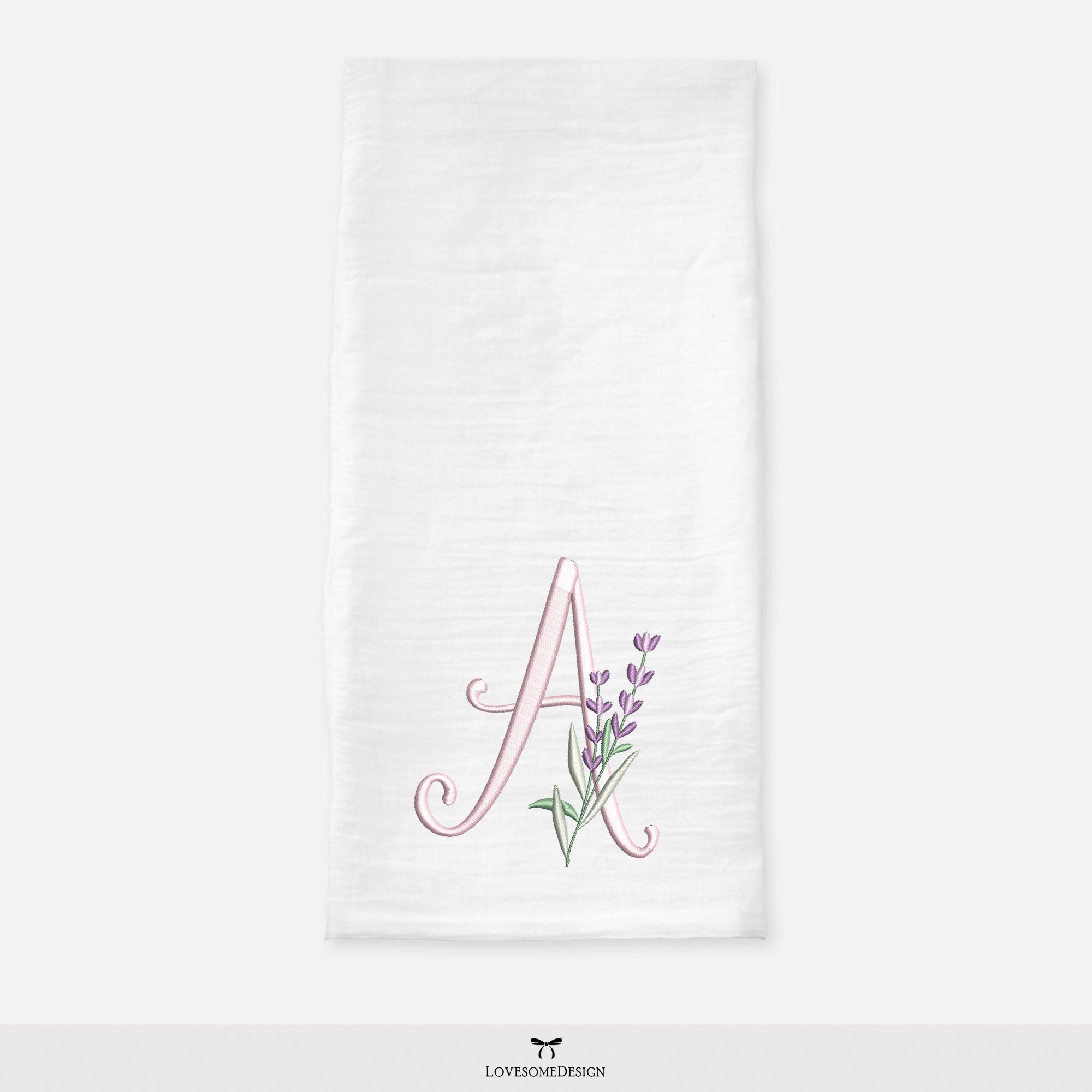 Lavender Script 3inch A-Z Machine Embroidery Font Elegant Floral Script ...