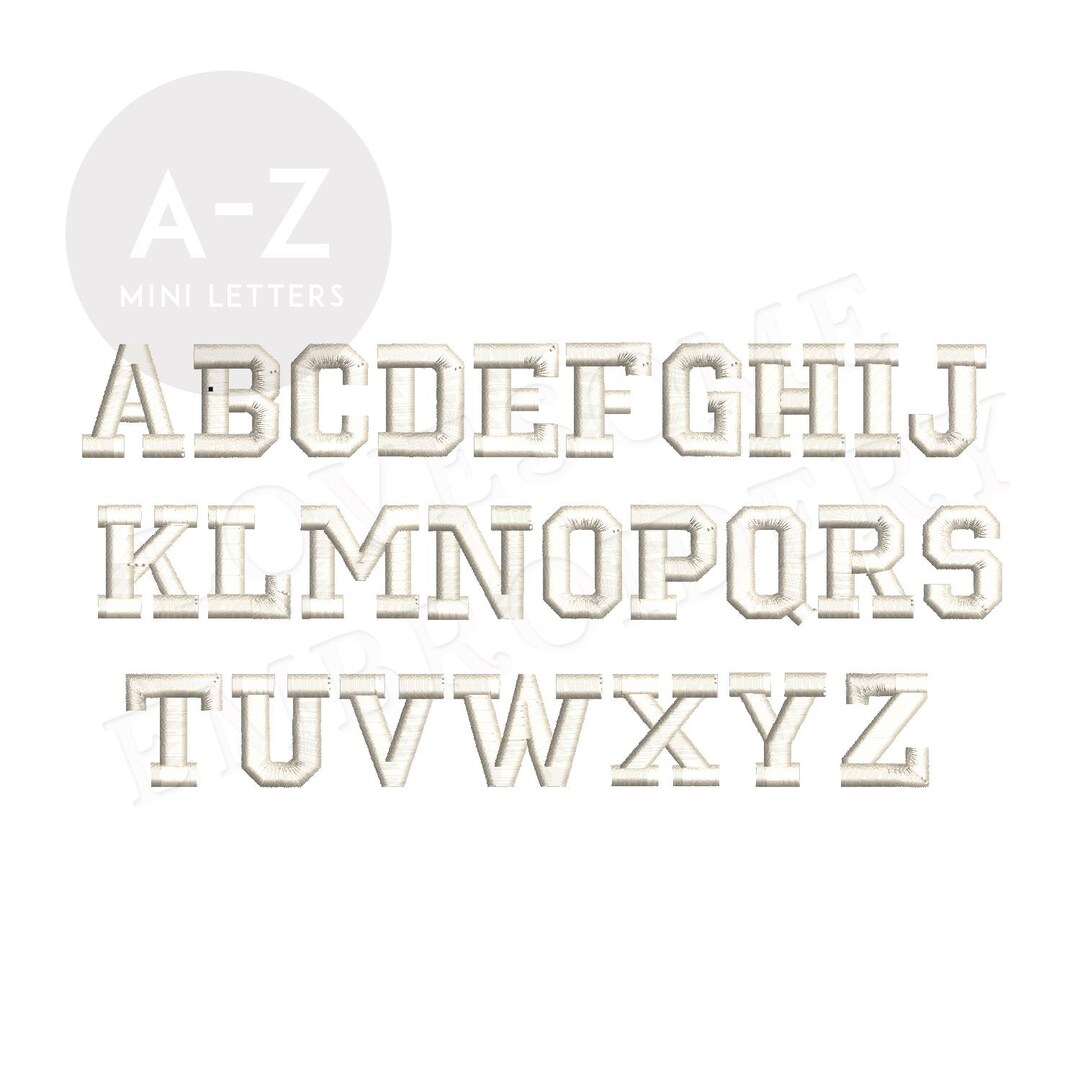 College Mini 0.6inch Mini Satin Font A-Z Machine Embroidery Tiny Sports ...