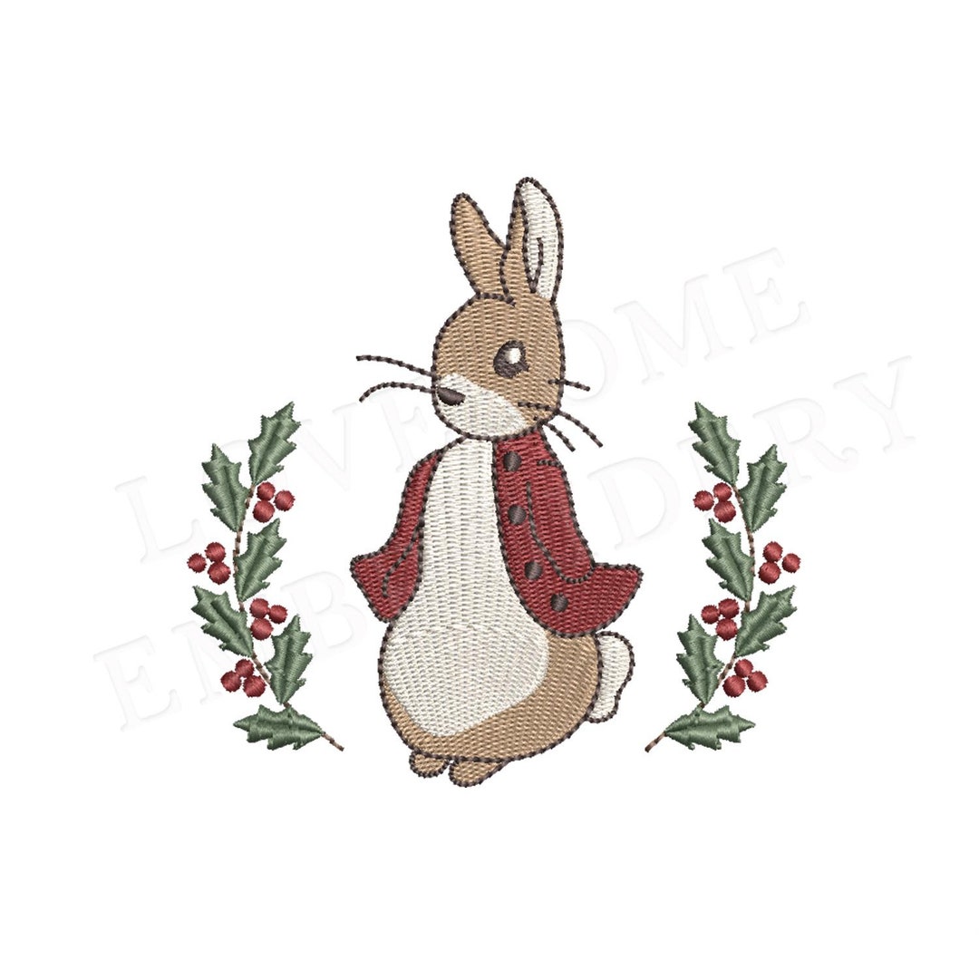 Peter Rabbit Holly Wreath 4x4 Embroidery Design, Machine Embroidery ...