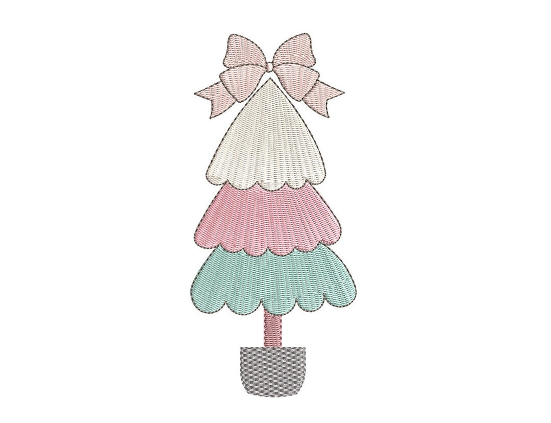 Christmas Tree 4x4 Pastel Colors Embroidery Design, Cute Holiday Tree ...