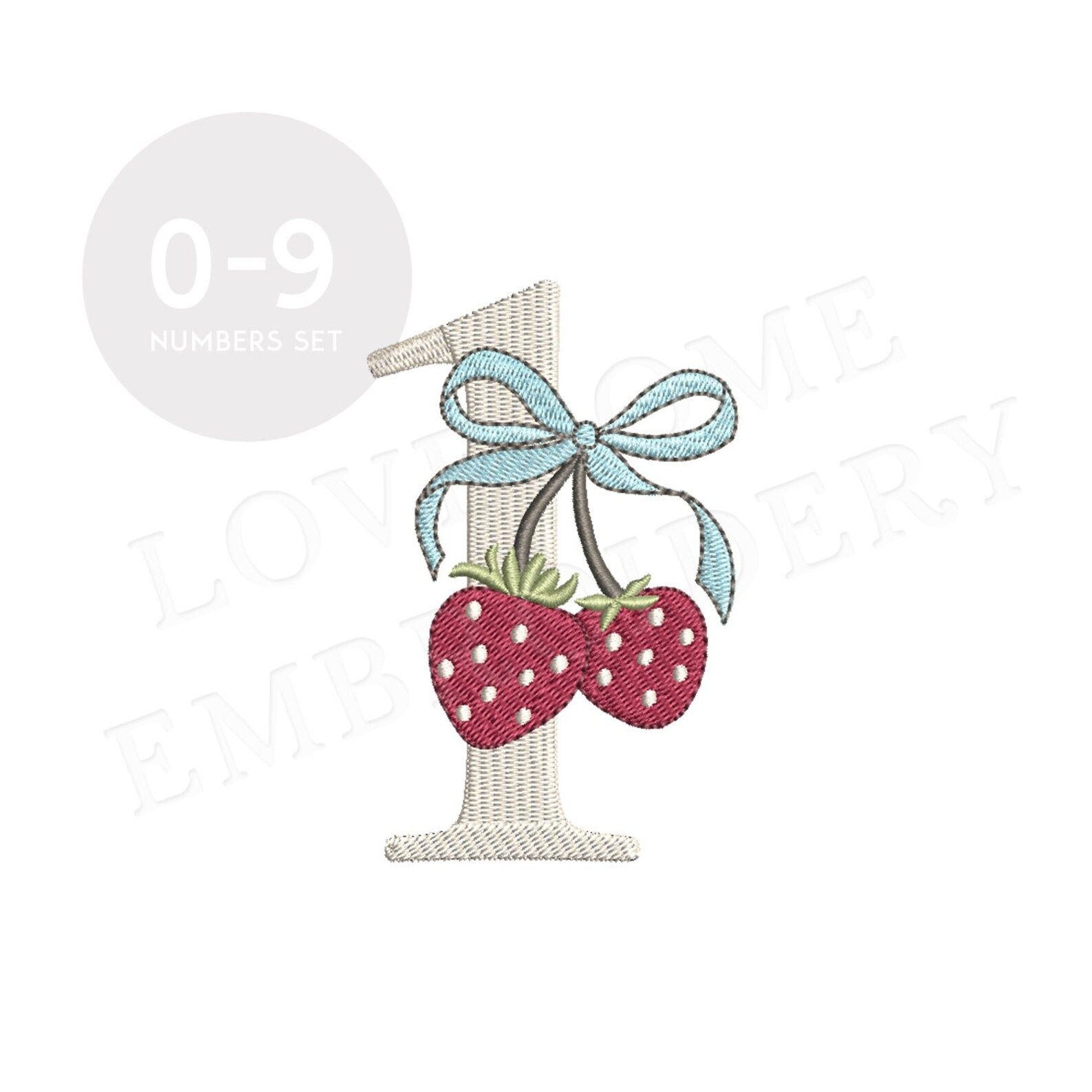 Strawberry Bow Numbers 4inch A-Z Machine Embroidery Font Strawberry ...