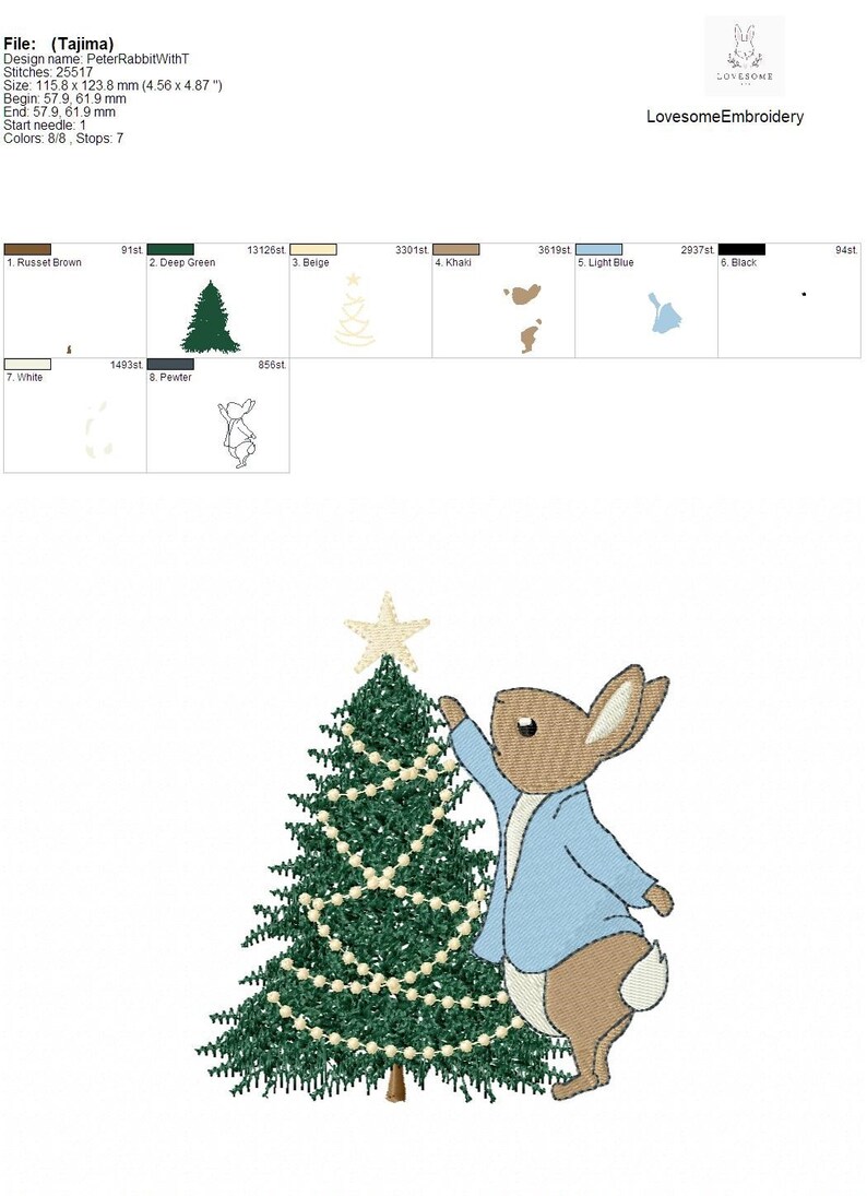 Christmas Tree 5inch Peter Rabbit Embroidery Design, Bunny Decorating ...