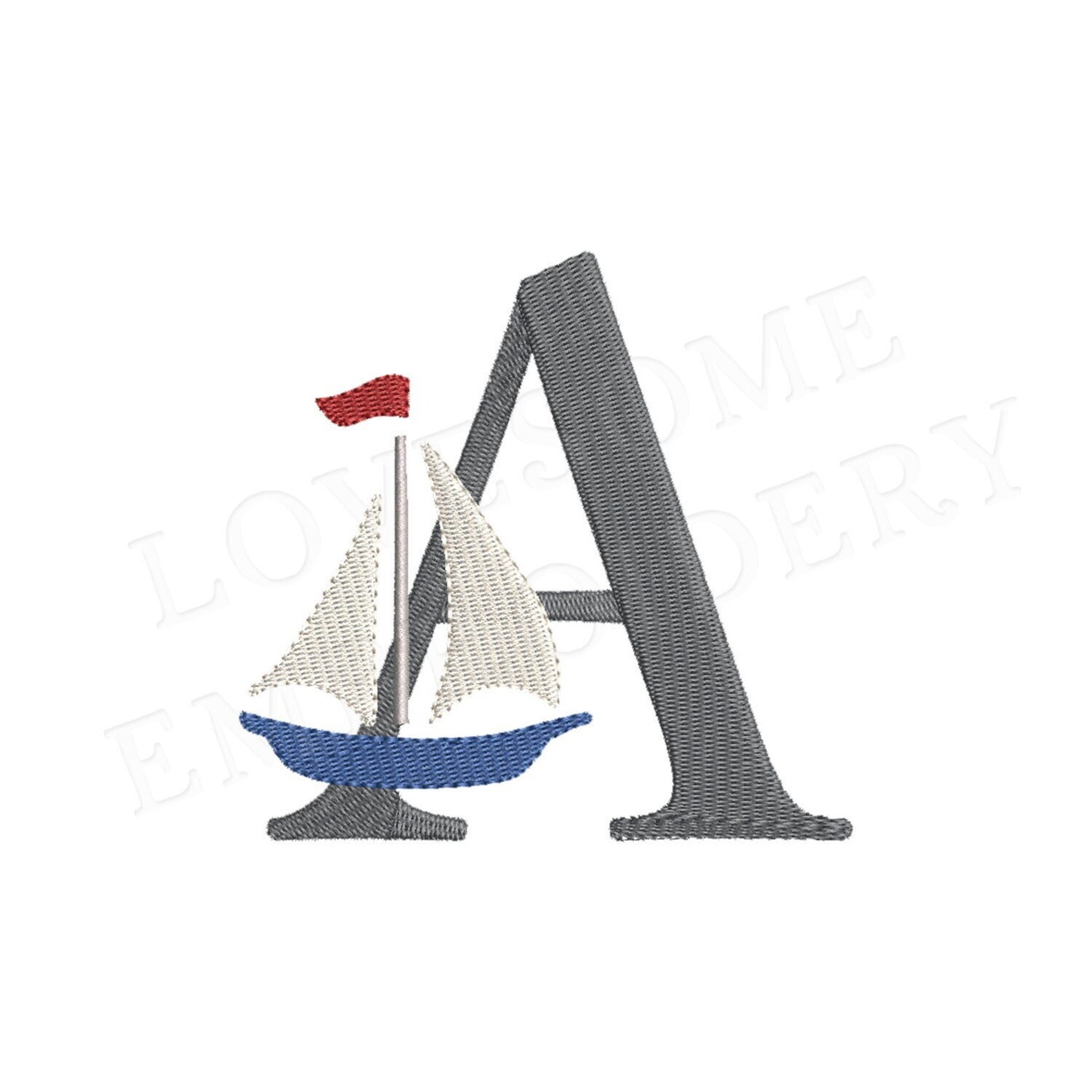 Sail Boat Monogram 4inch Embroidery Font, Nautical Machine Embroidery ...