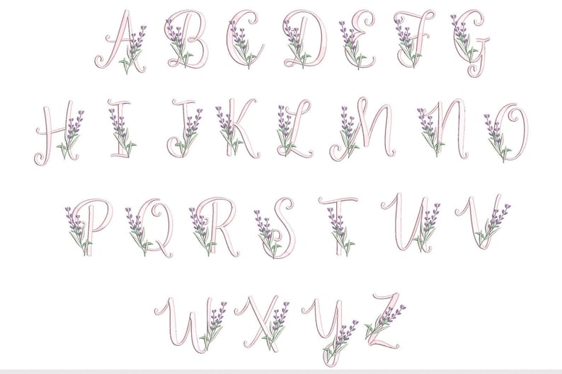 Lavender Script 3inch A-Z Machine Embroidery Font Elegant Floral Script ...