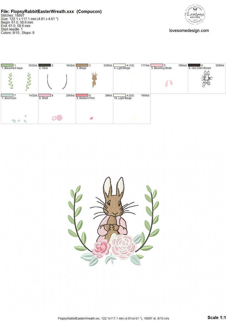 Easter Florals 5inch Flopsy Rabbit Machine Embroidery Design Digital ...