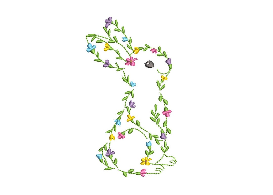 Floral Outline Bunny 4inch Embroidery Design Cute Rabbit Machine ...