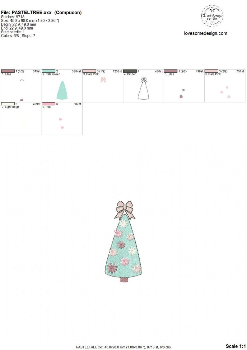 Christmas Tree 4x4 Pastel Colors Embroidery Design, Cute Holiday Tree ...