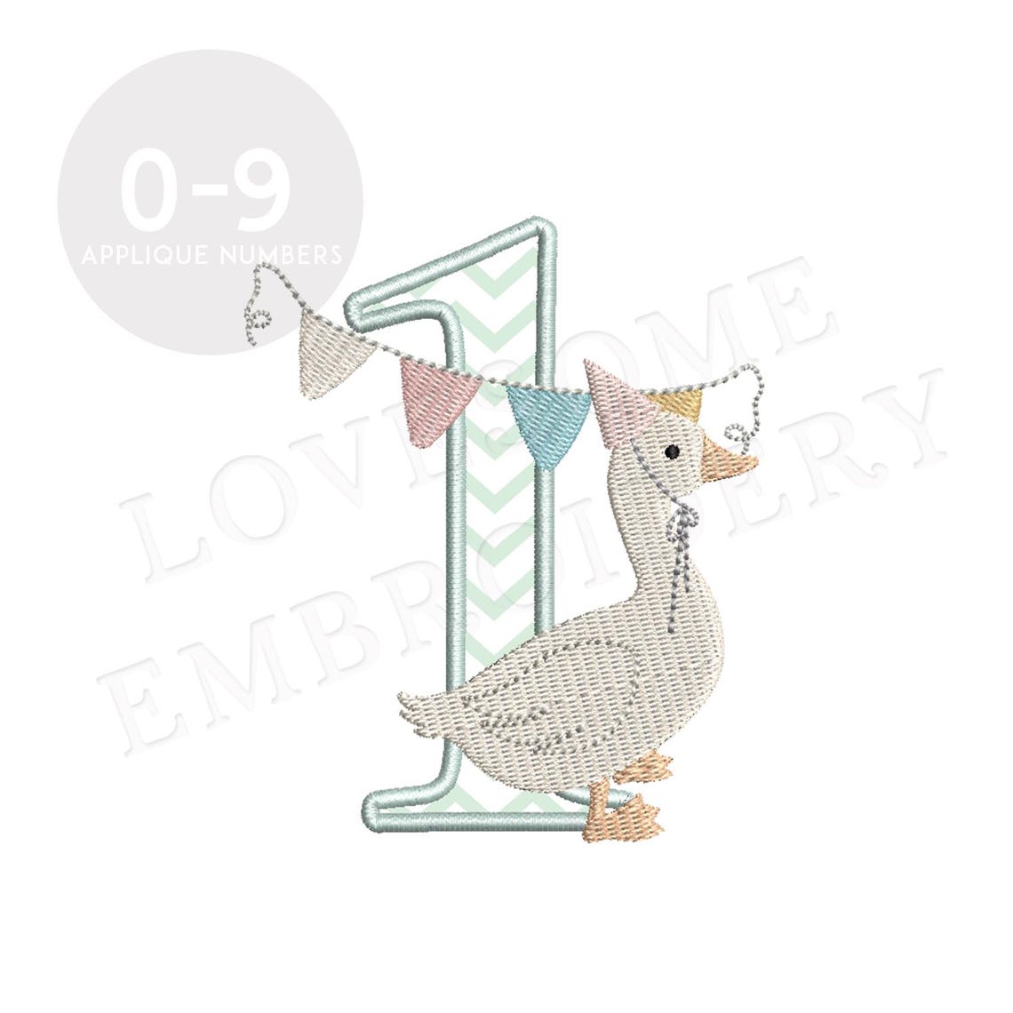 Party Hat Goose Applique Numbers 4inch Bunting 0-9 Machine Embroidery ...