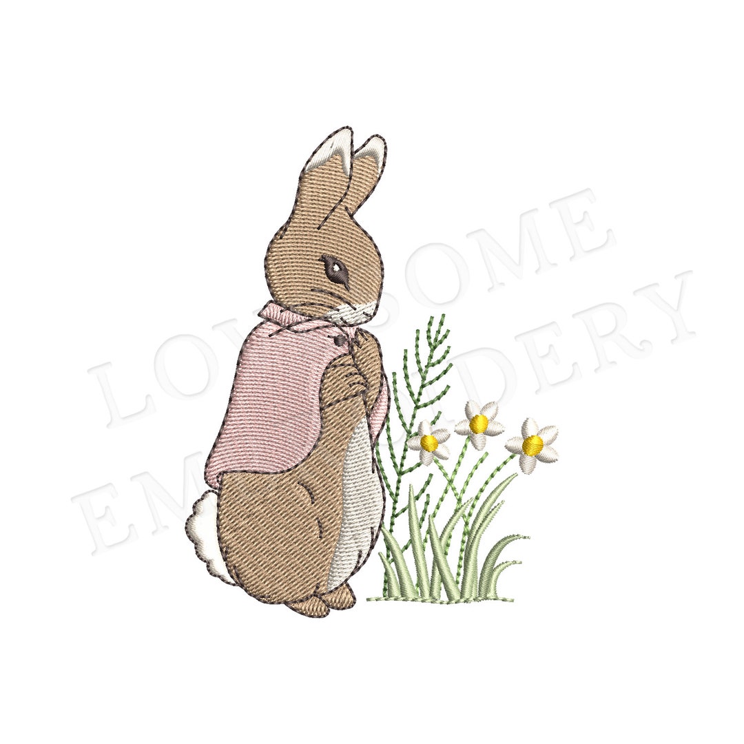 Cottontail Rabbit With Florals 3inch Machine Embroidery Design Digital ...
