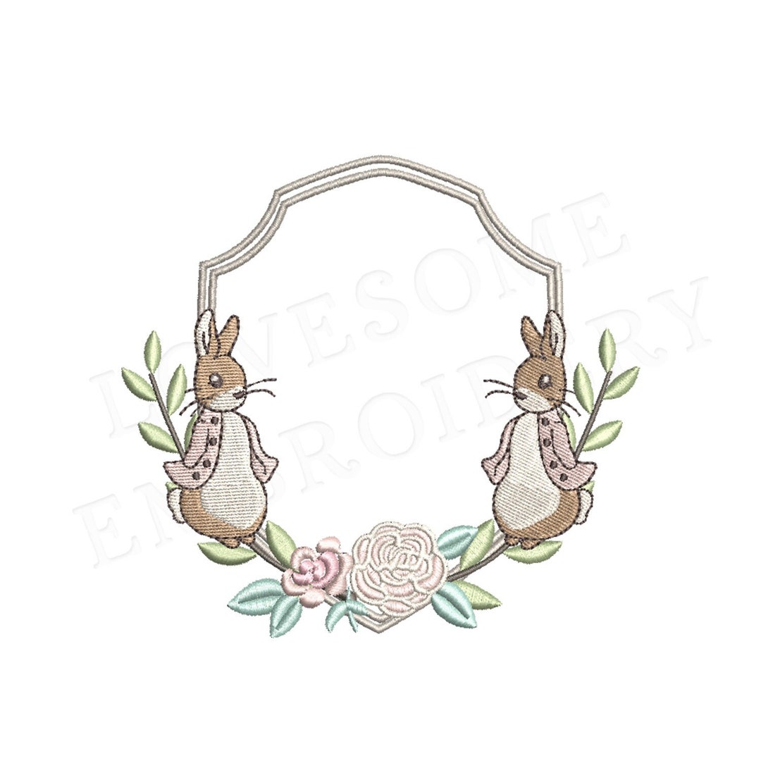 Floral Rabbits Bow Crest 6x10 Machine Embroidery Design Digital ...