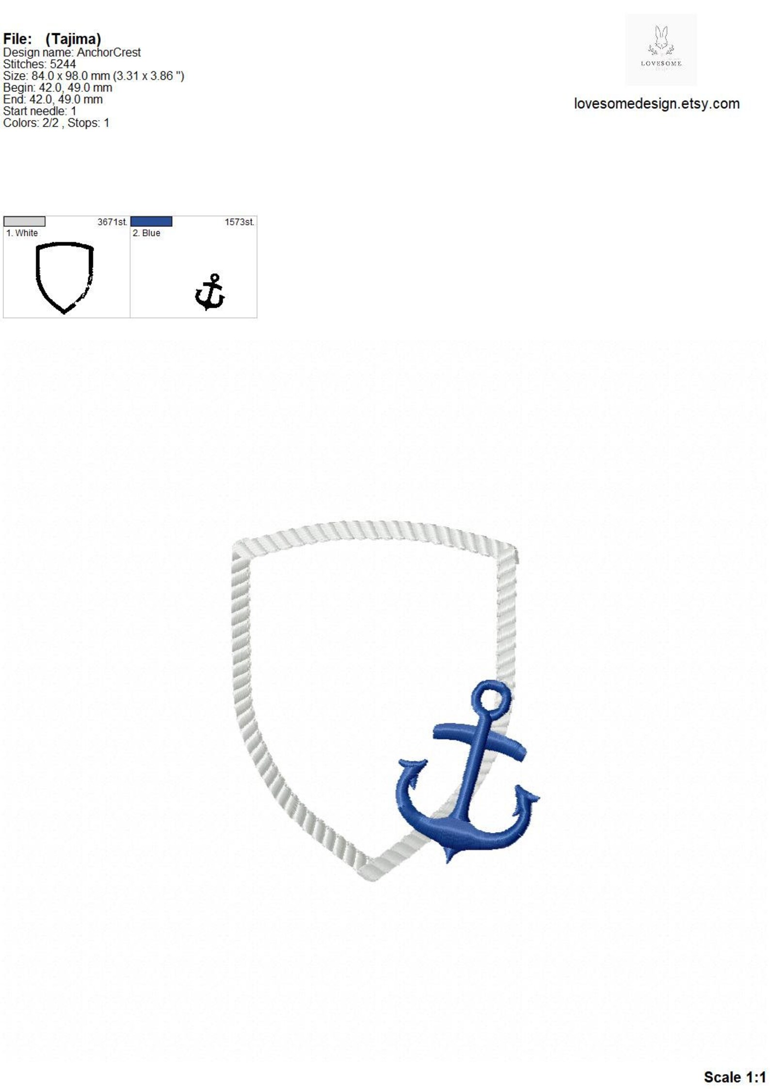 Anchor Rope Crest 4inch Embroidery Design, Nautical Machine Embroidery ...