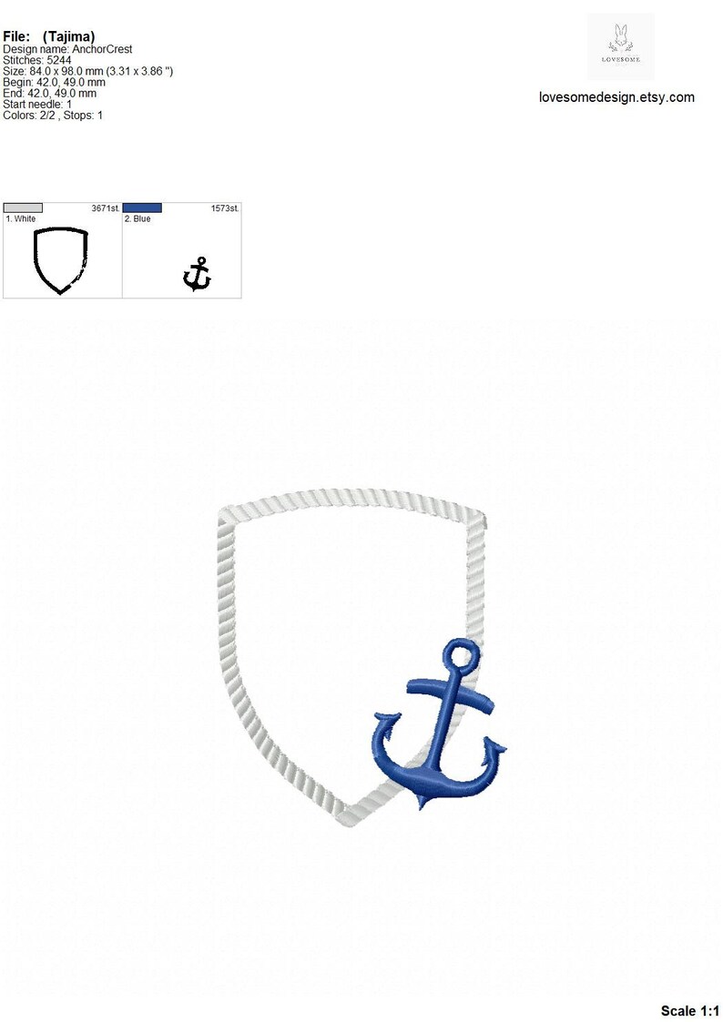 Anchor Rope Crest 4inch Embroidery Design, Nautical Machine Embroidery ...