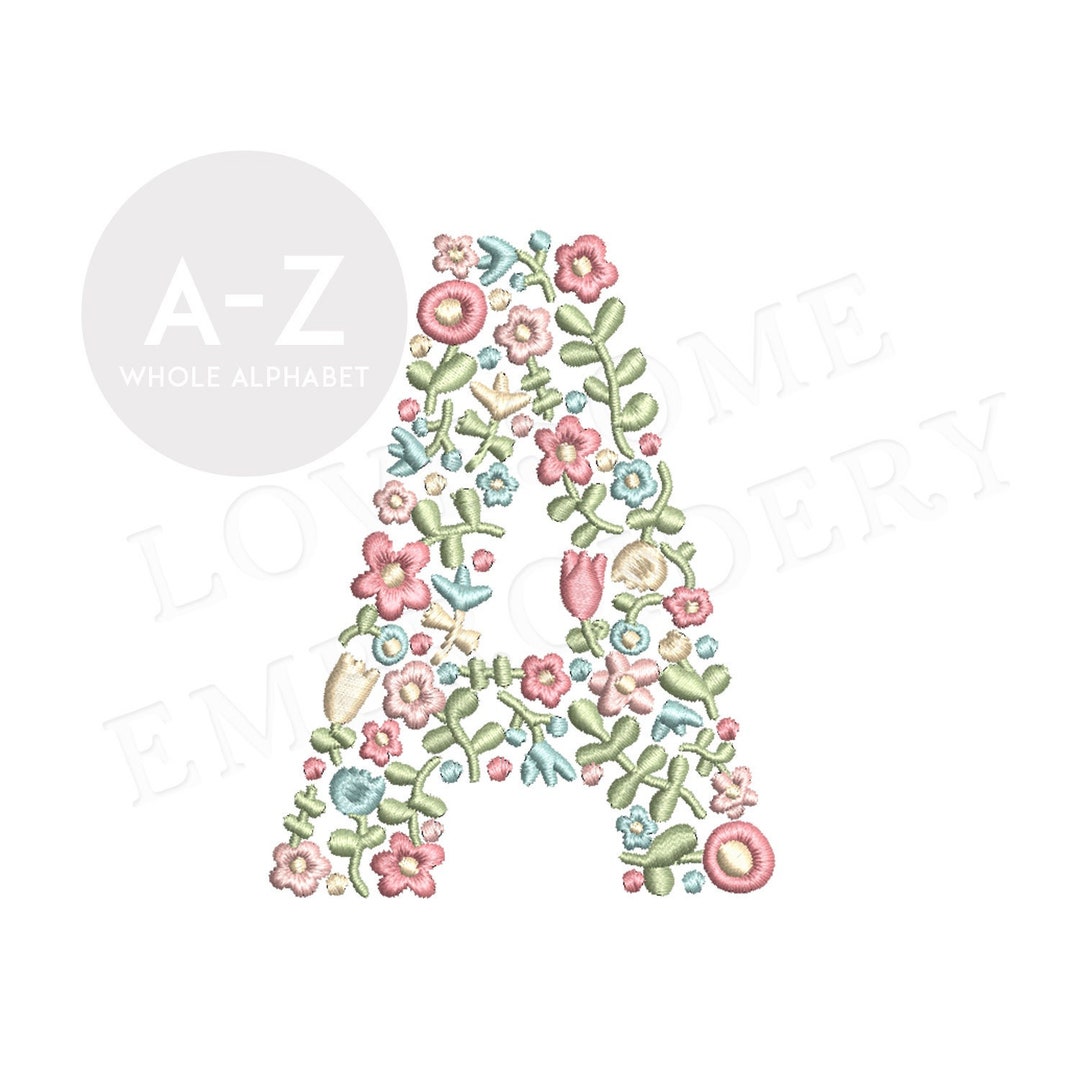 NEW Floral Alphabet 3inch A-Z Machine Embroidery Font Dainty Flowers ...