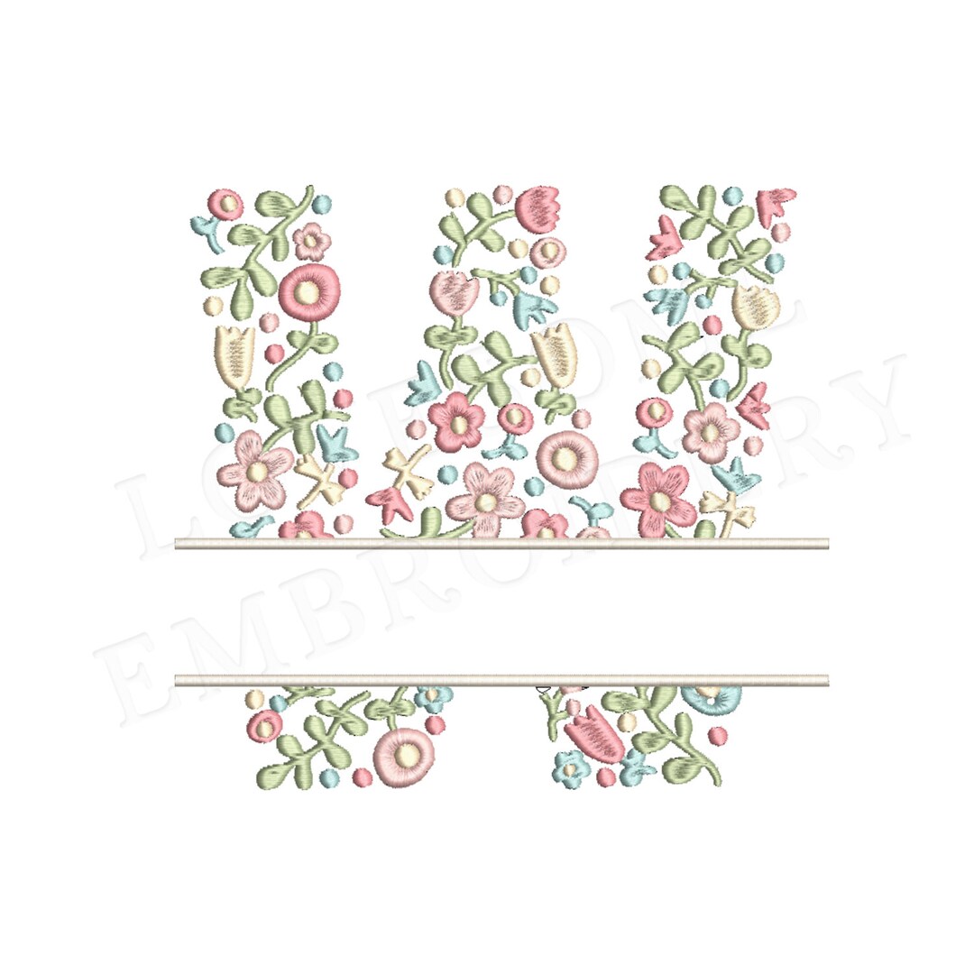 NEW Split Floral Letter W 4inch Machine Embroidery Design Dainty ...