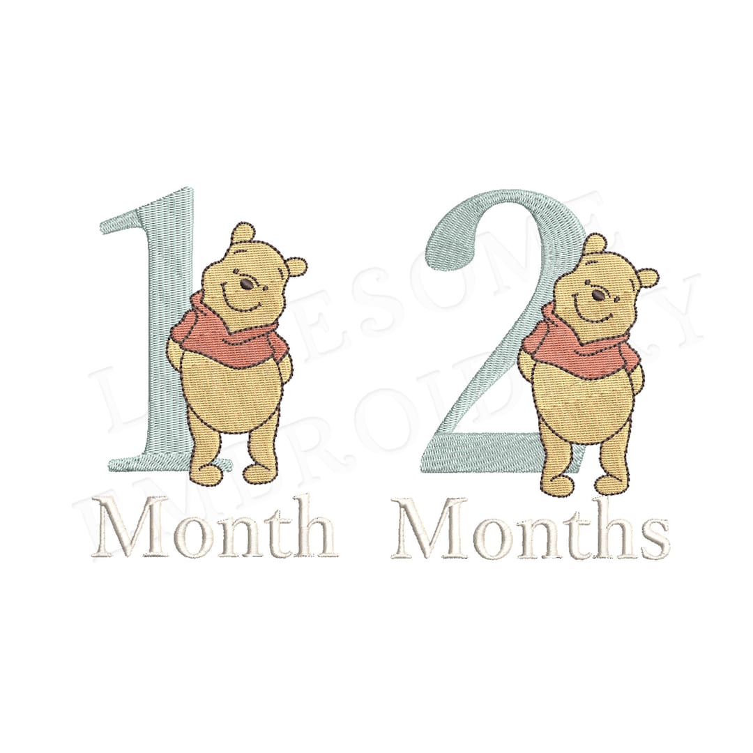 Milestones Pooh Bear 4inch Embroidery Baby Embroidery Numbers Digital ...