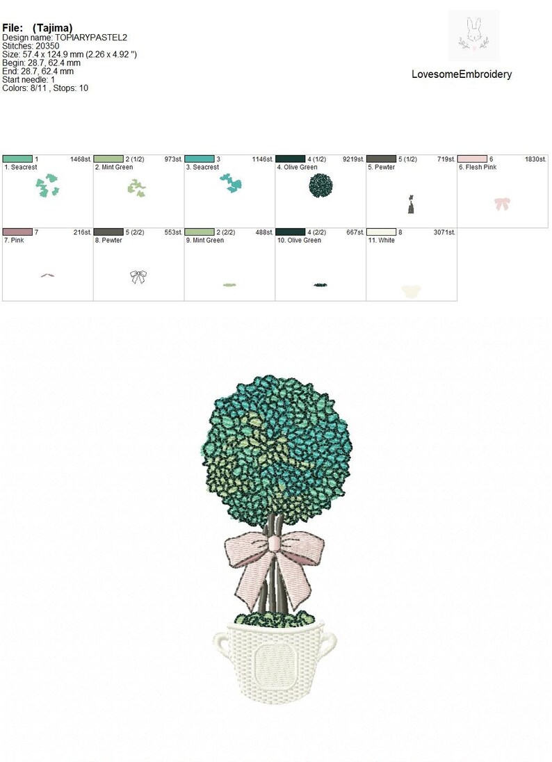 Pastel Topiary 5inch Embroidery Design, Chinoiserie Chic Topiary in a ...