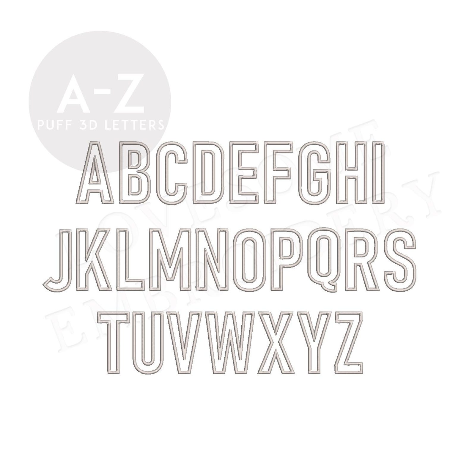 Milk Outline 3inch Puff Font A-Z Machine Embroidery Puff Stitch Letters ...