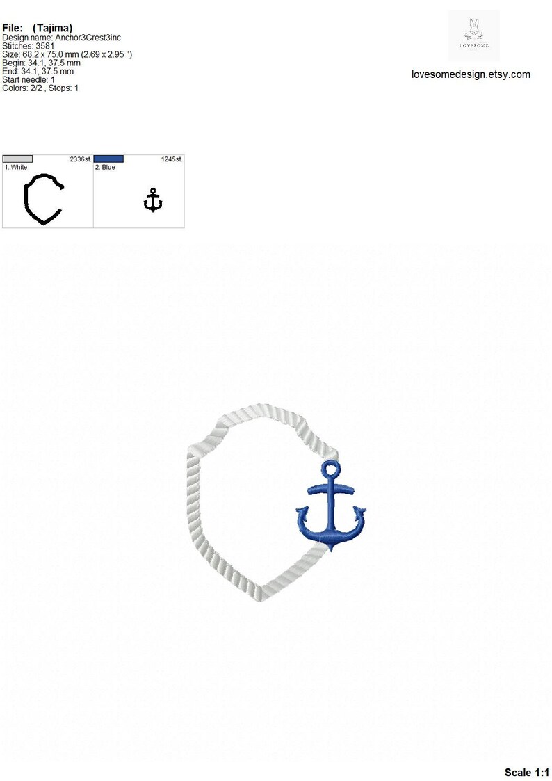 Anchor Rope Crest 3inch Embroidery Design, Nautical Machine Embroidery ...