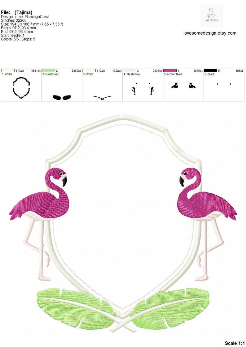 Flamingo Crest 8x8 Summer Embroidery Design, Nautical Tropical Machine ...
