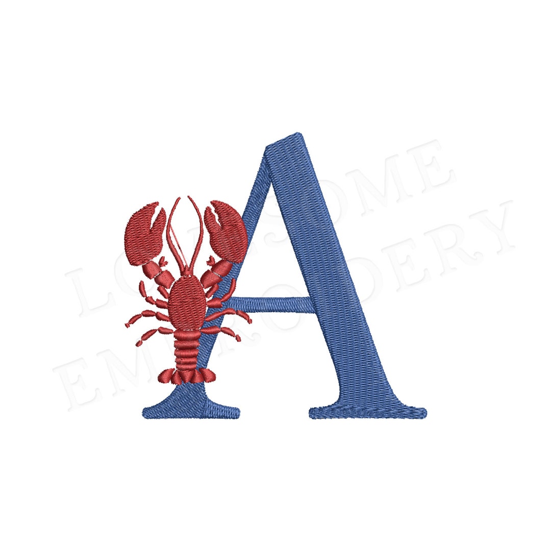 Lobster Monogram 3inch Summer Embroidery Font, Nautical Machine ...