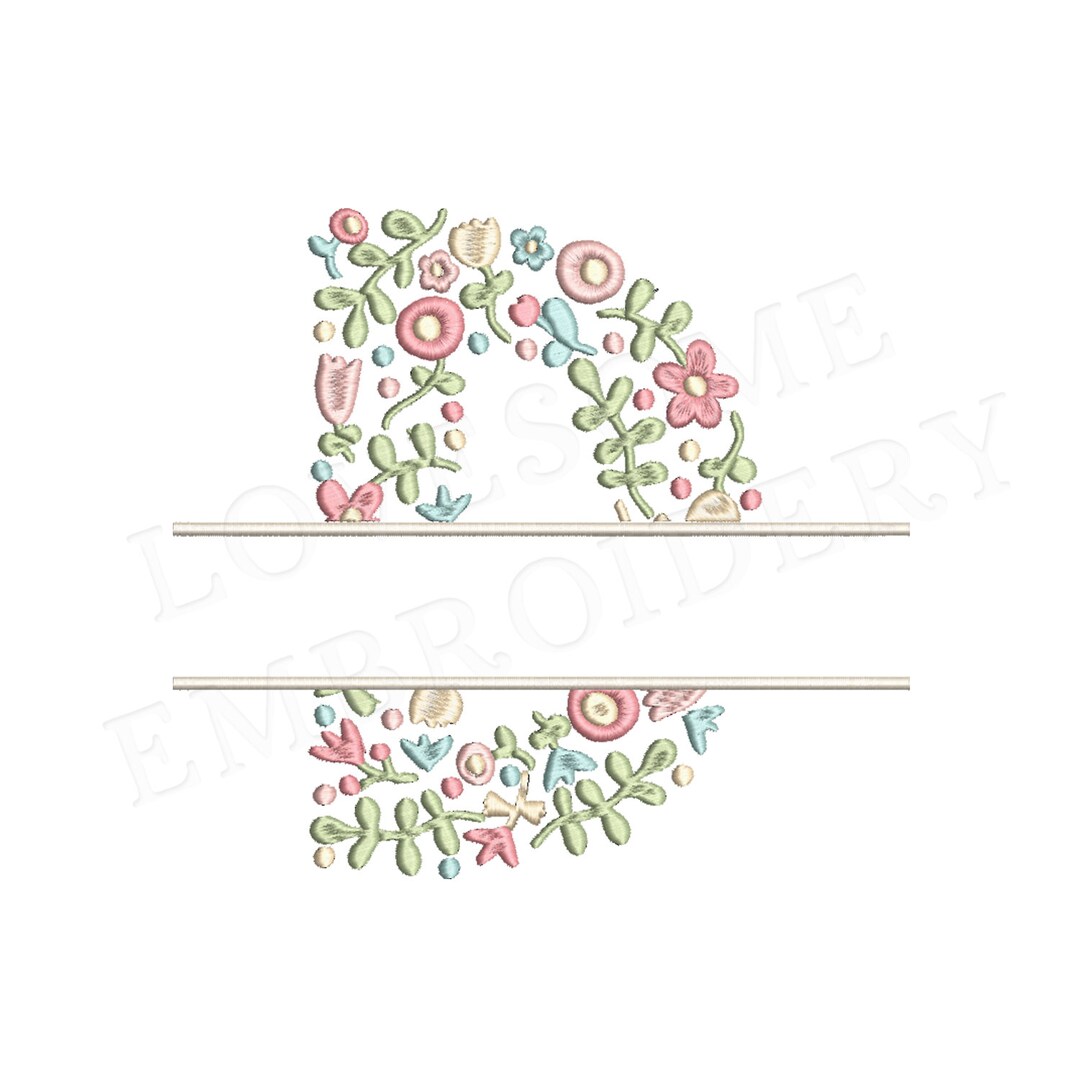 NEW Split Floral Letter D 4inch Machine Embroidery Design Dainty ...