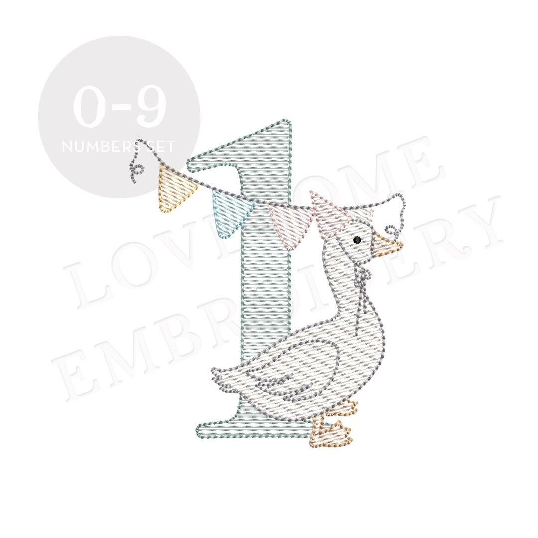 Party Hat Goose Numbers Quick Stitch 4inch Bunting 0-9 Machine ...