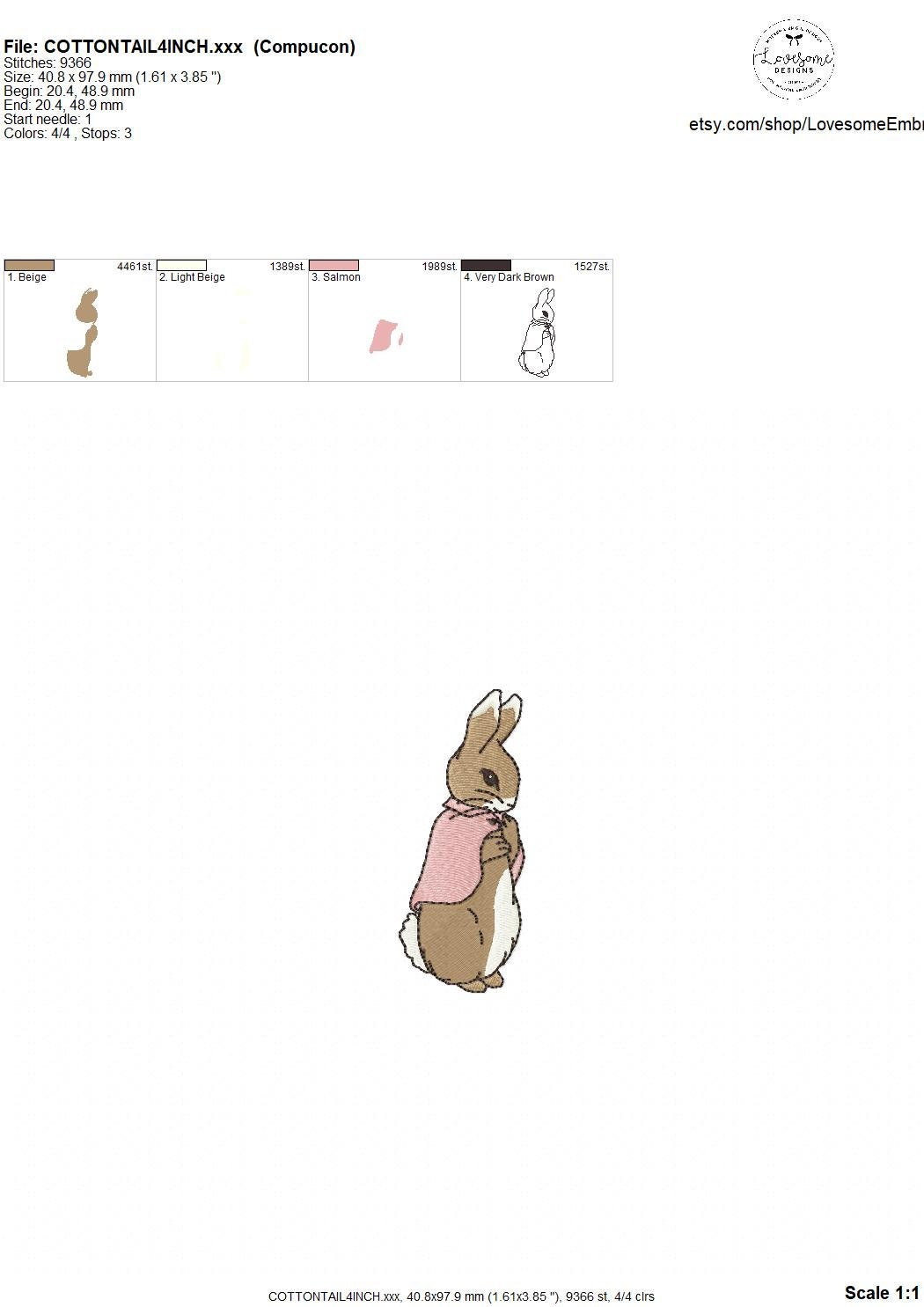 Cottontail Rabbit 4inch Machine Embroidery Design Digital Download ...