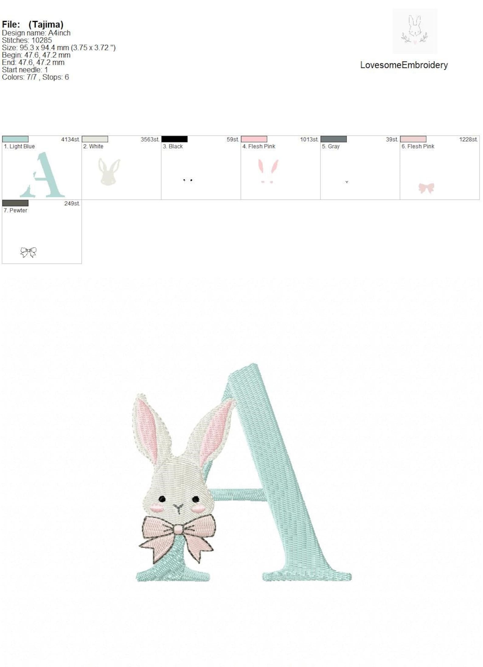 Easter Bunny 4inch Alphabet A-Z Easter Rabbit With Bow Machine ...