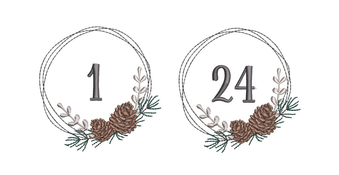 Advent Calendar Numbers Set 4x4 Embroidery Numbers in Pinecones Frame ...