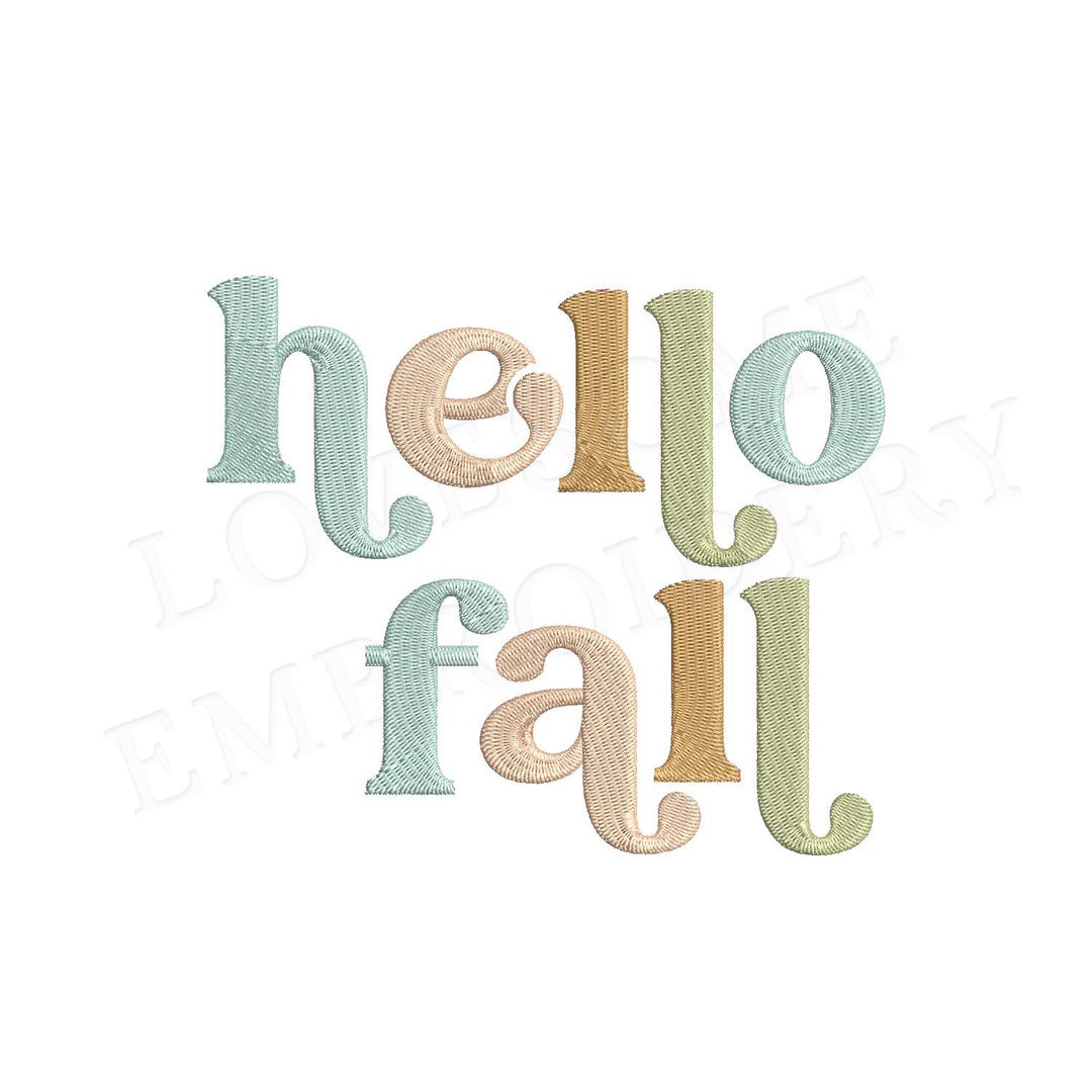 Hello Fall 4inch Machine Embroidery Design, Retro Style Funky Autumn ...