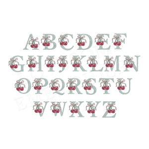 Cherries Bow Monogram 4inch A-Z Machine Embroidery Font Cherry Coquette ...