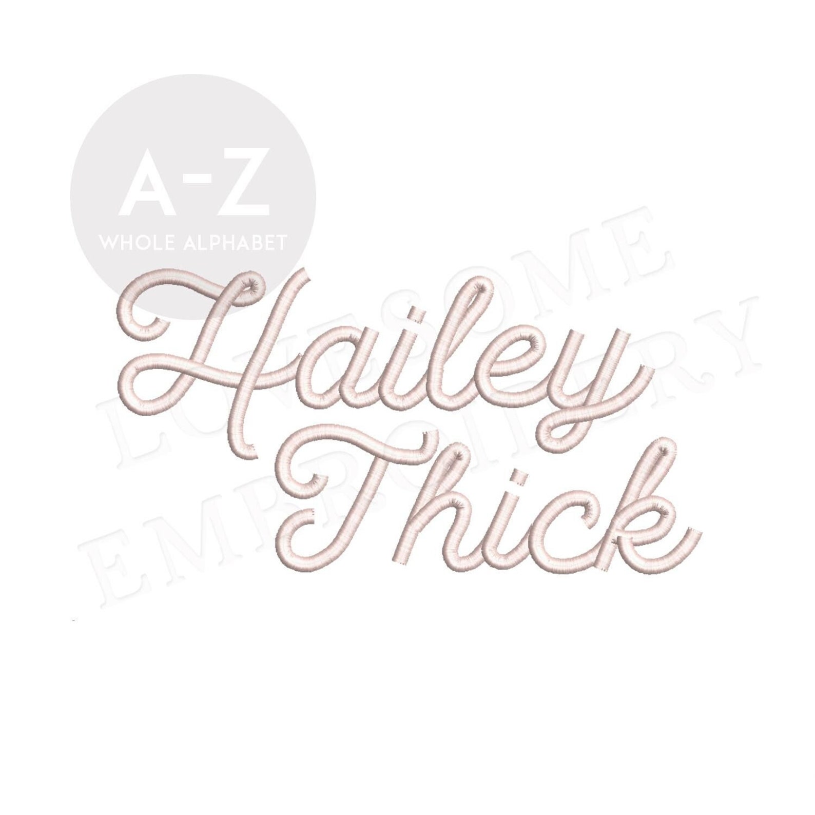Hailey 2inch Thick Satin Stitch Embroidery Font A-Z, Cursive Script BX ...