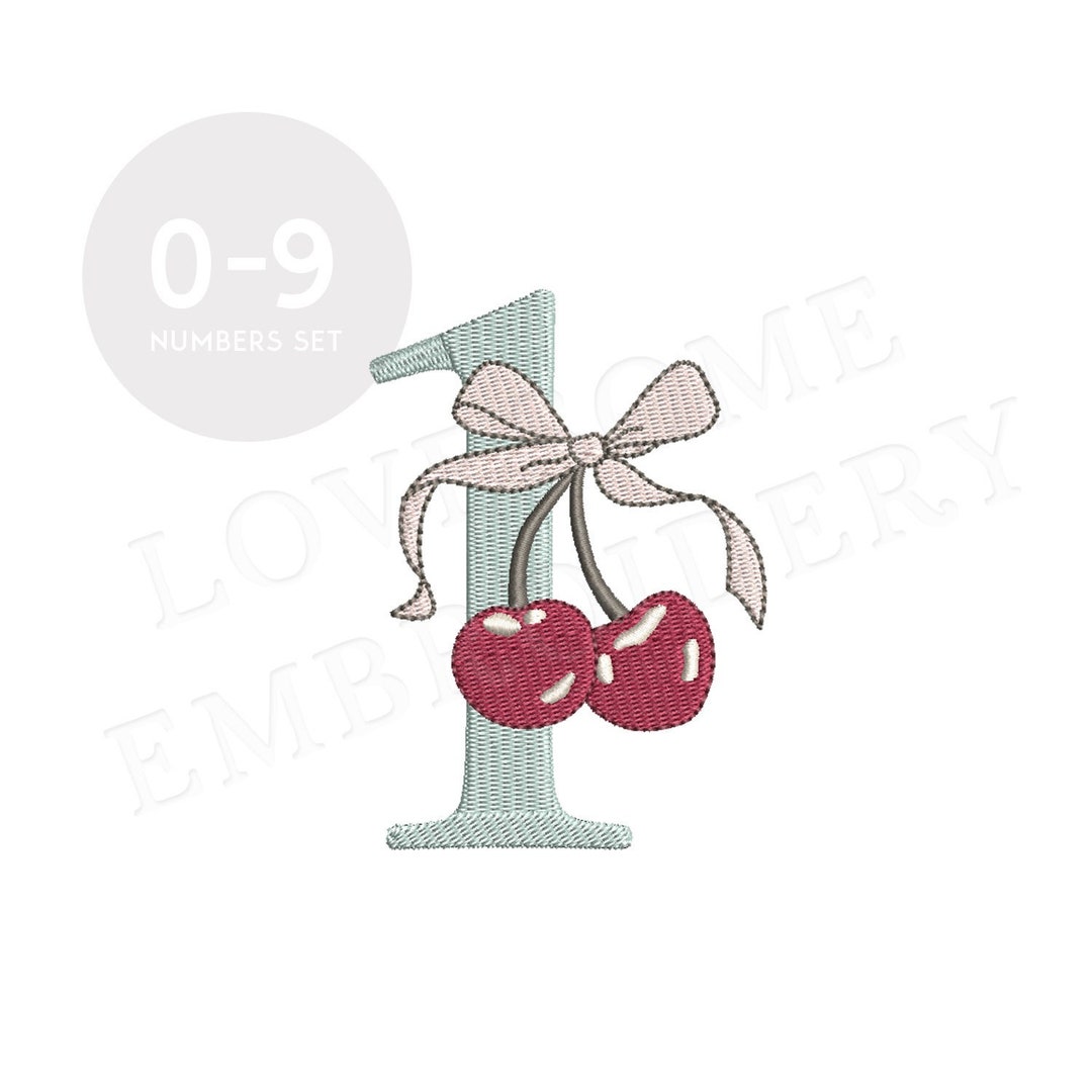 Cherries Bow Numbers 4inch A-Z Machine Embroidery Font Cherry Coquette ...