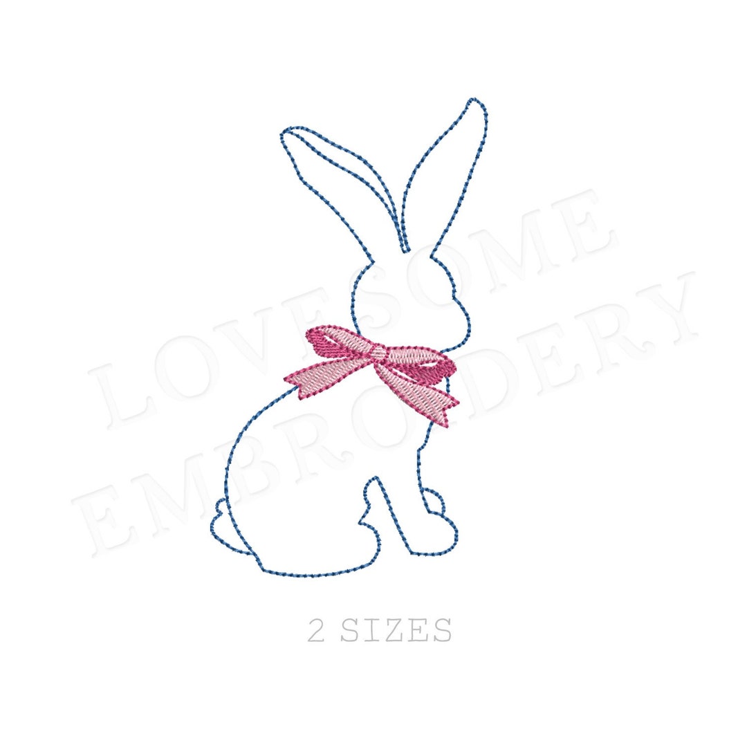 Rabbit Bow Outline Two Sizes Multisize Machine Embroidery Design ...