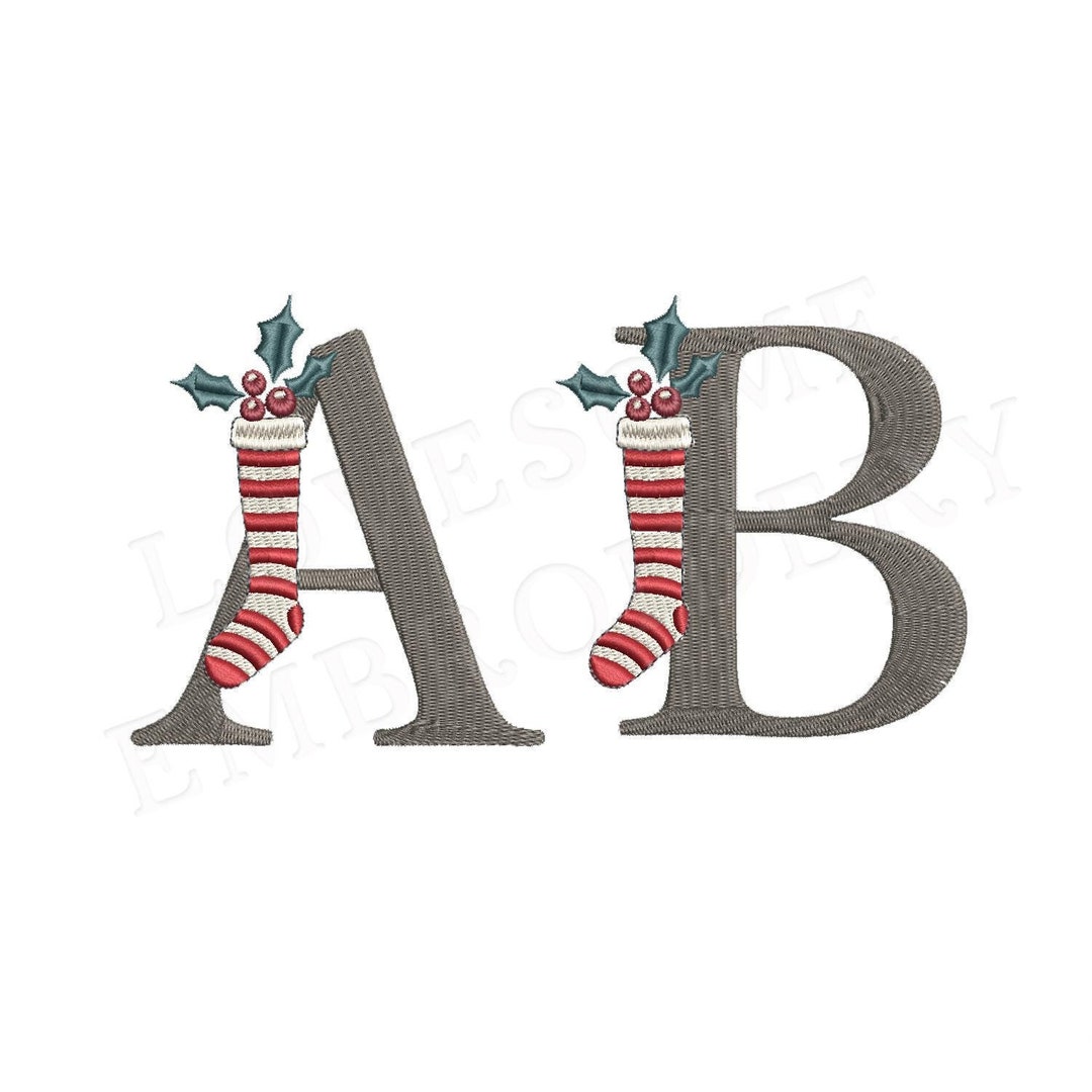 Christmas Stocking Alphabet 4inch A-Z Machine Embroidery Font Digital ...