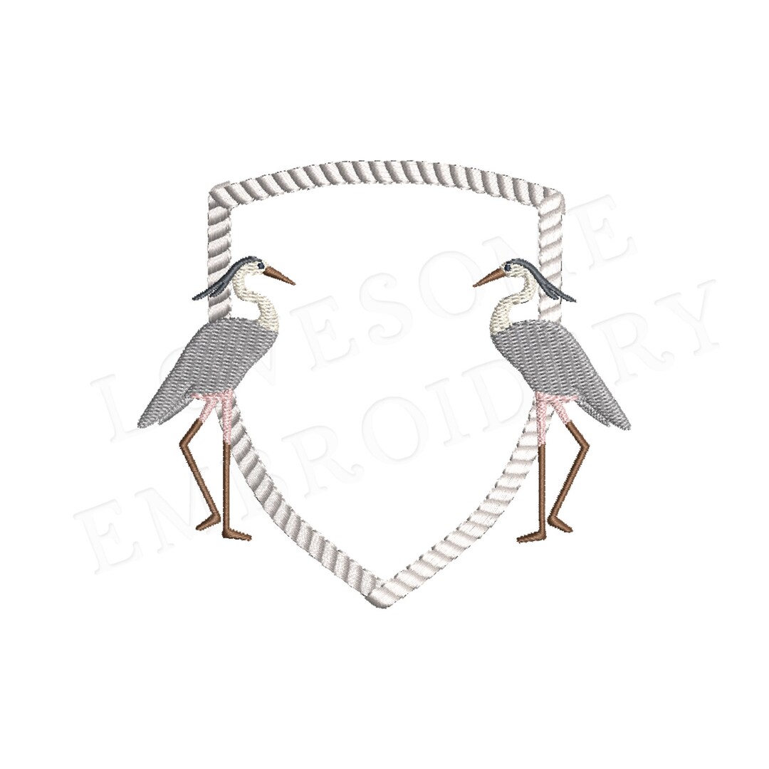 Crane Bird Rope Crest 5inch Summer Embroidery Design, Nautical Tropical ...