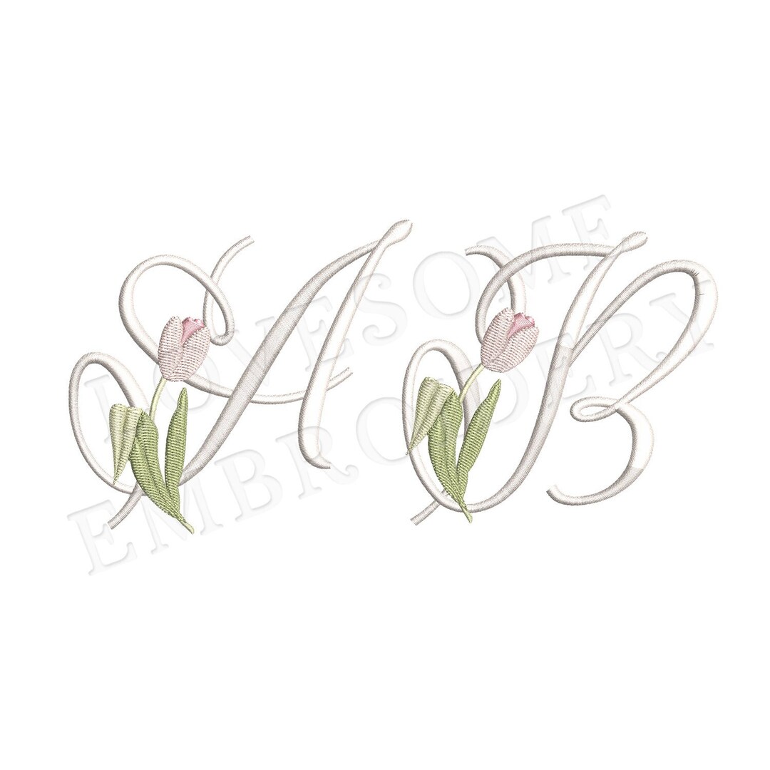 Bridal Tulip 4inch A-Z Machine Embroidery Fonts Elegant Flower Script ...