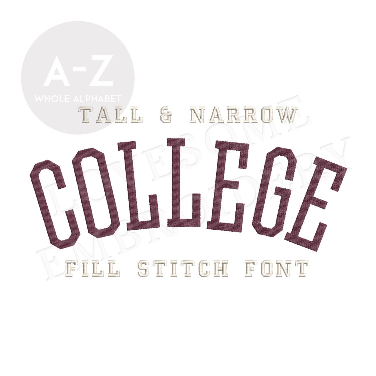 Tall College Fill 4inch Embroidery Font A-Z Machine Tatami Fill Stitch ...