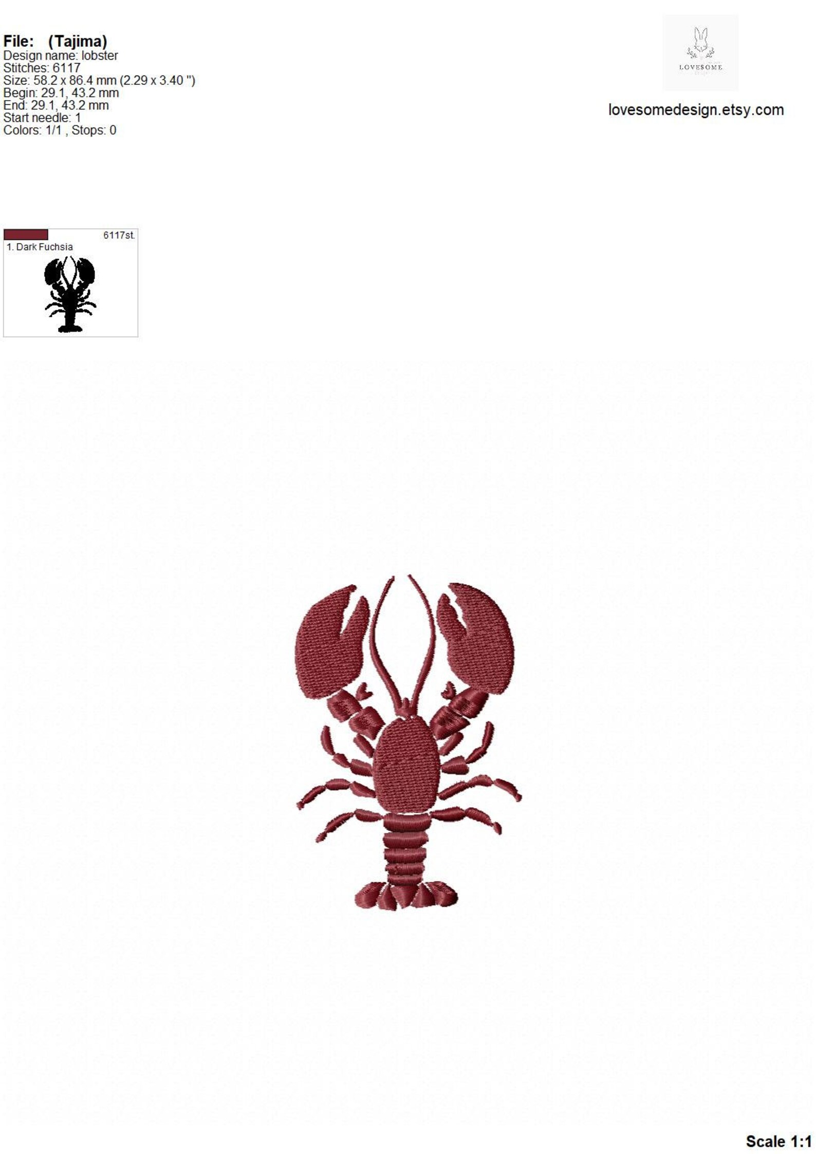 Lobster Mini Embroidery Design Multisize, Nautical Machine Embroidery ...