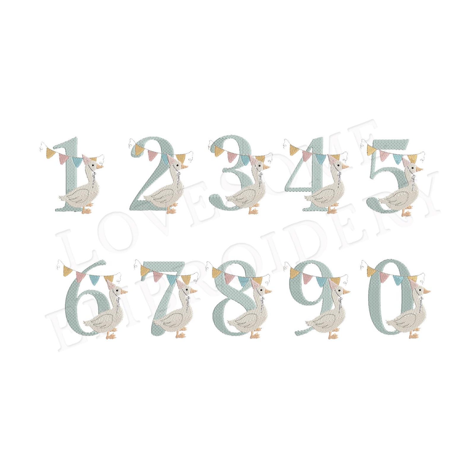 Party Hat Goose Numbers 5inch Bunting 0-9 Machine Embroidery Numbers ...