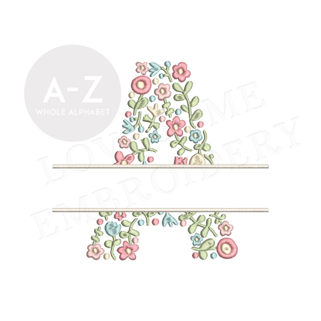 NEW Split Floral Alphabet 5inch A-Z Machine Embroidery Font Dainty ...