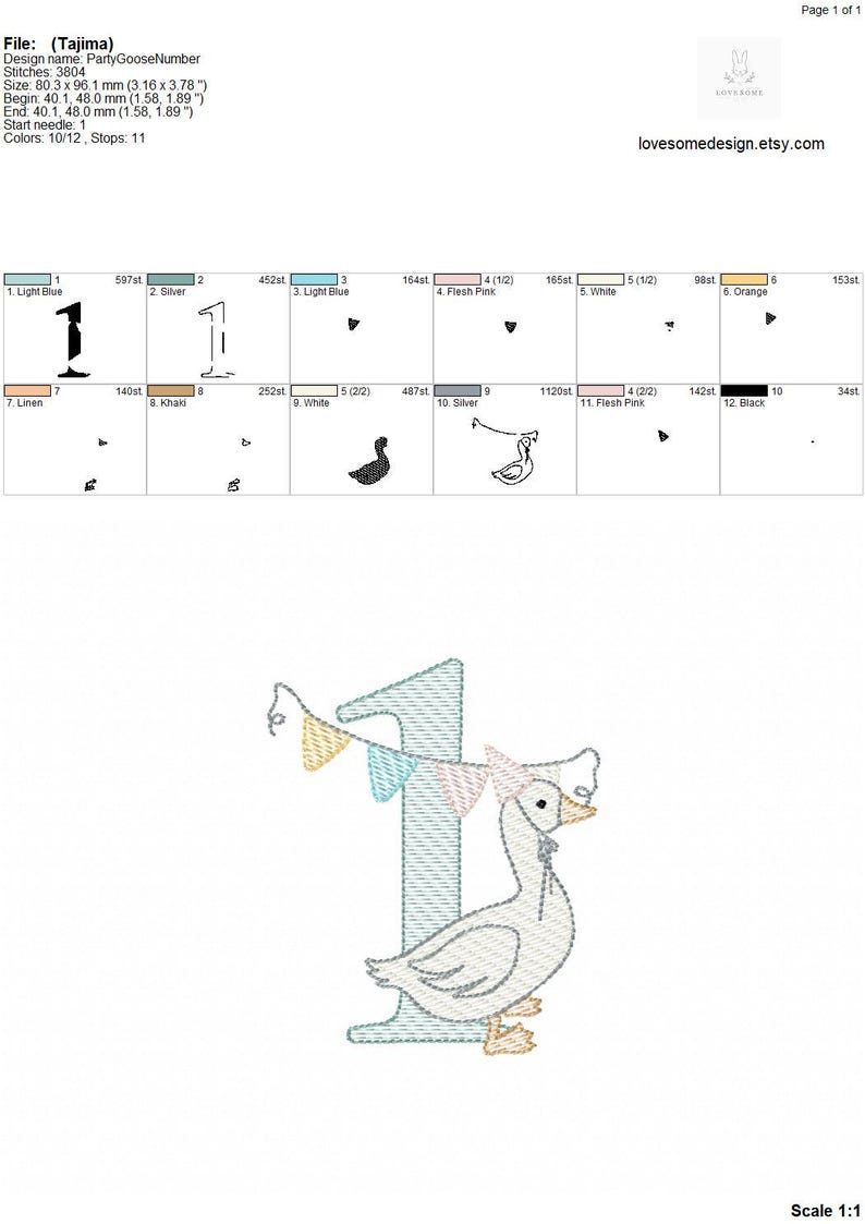 Party Hat Goose Numbers Quick Stitch 4inch Bunting 0-9 Machine ...