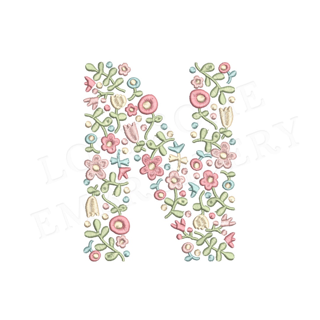NEW Floral Letter N 4inch Machine Embroidery Design Dainty Flowers ...