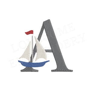 Sail Boat Monogram 3inch Embroidery Font, Nautical Machine Embroidery ...